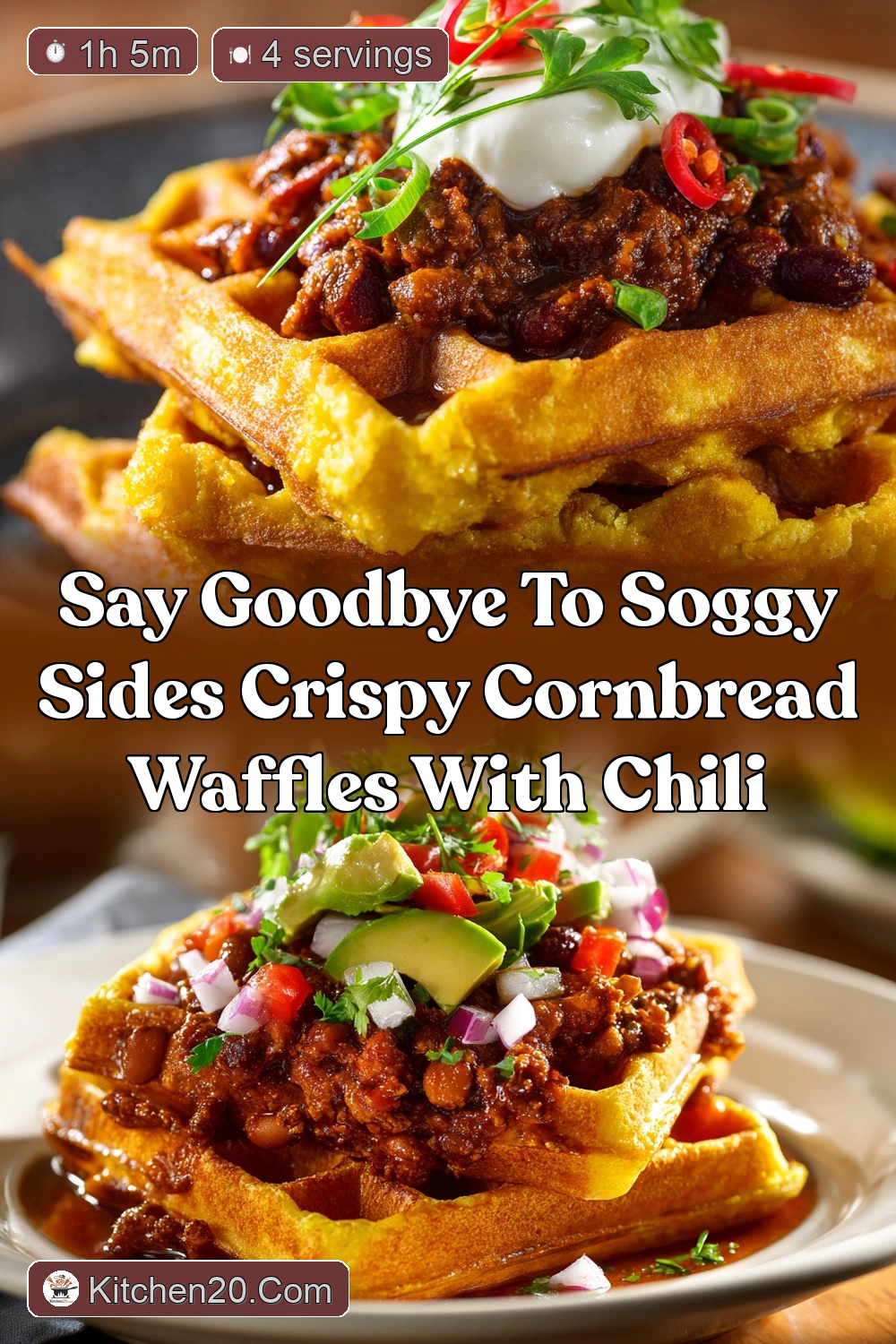 Crispy Buttermilk Cornbread Waffles with Cowboy Chili…